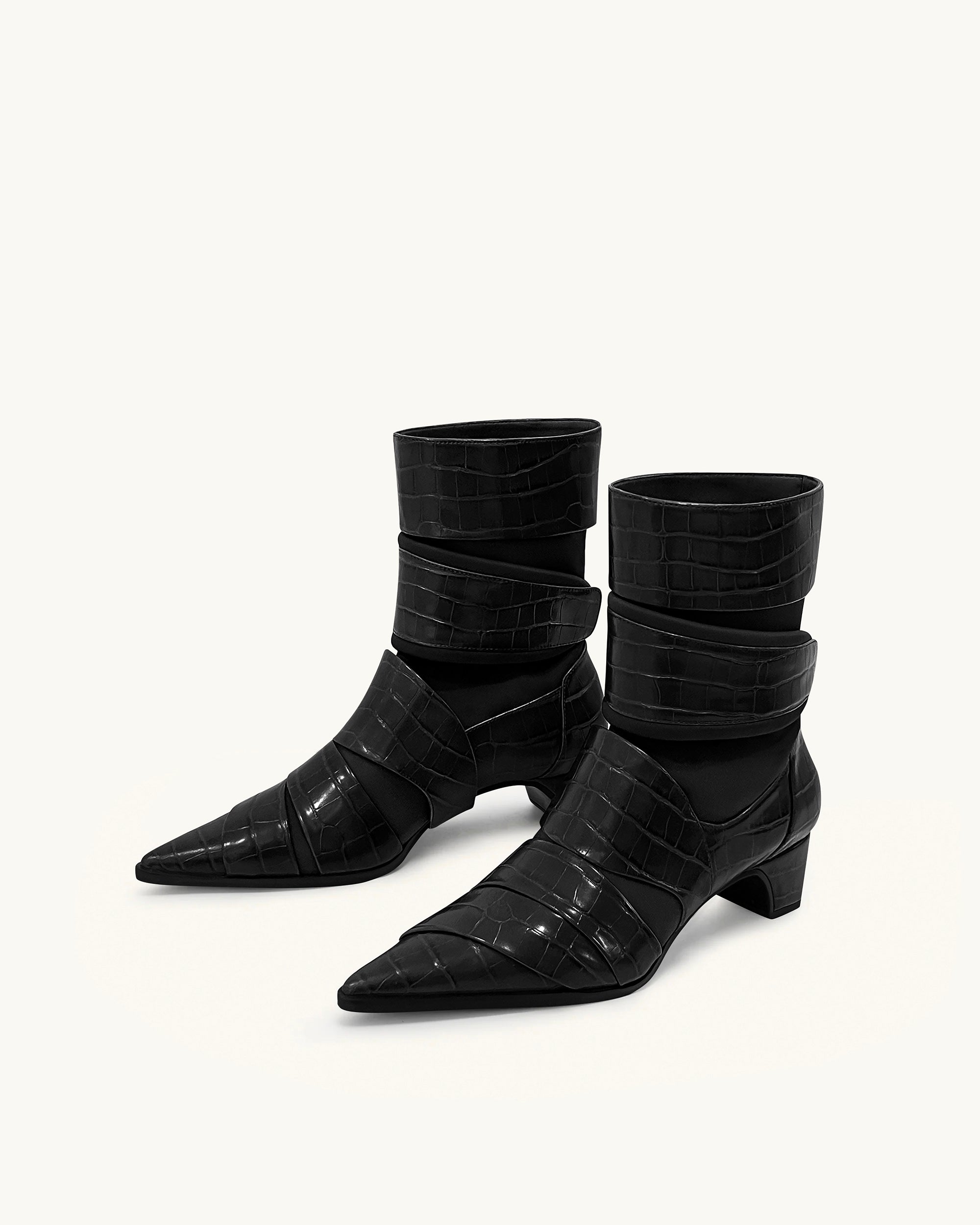 Emily Croc-Embossed Strap Ankle Boots - Black | JW PEI