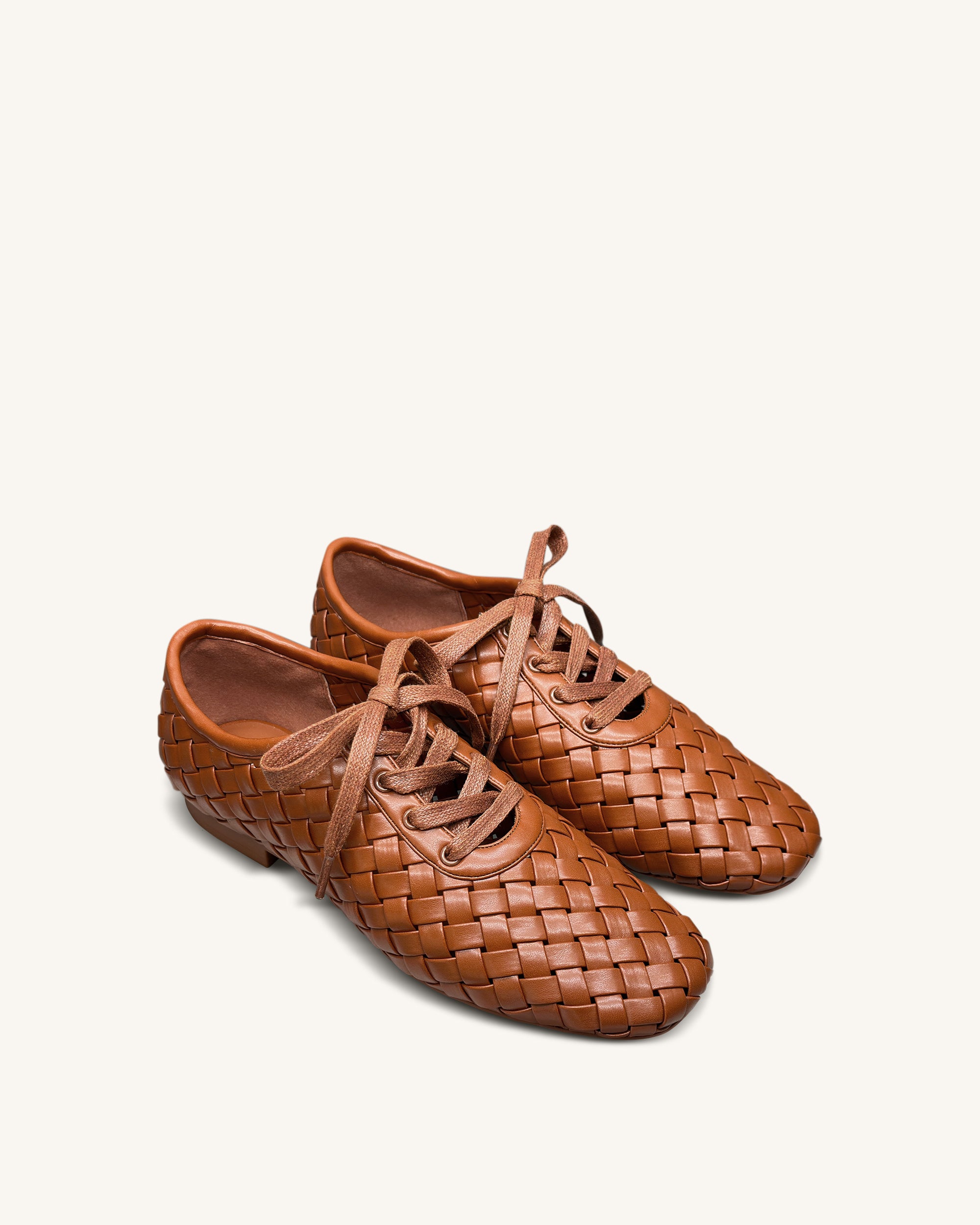 Kayla Weave Strap Flat Shoes - Brown | JW PEI