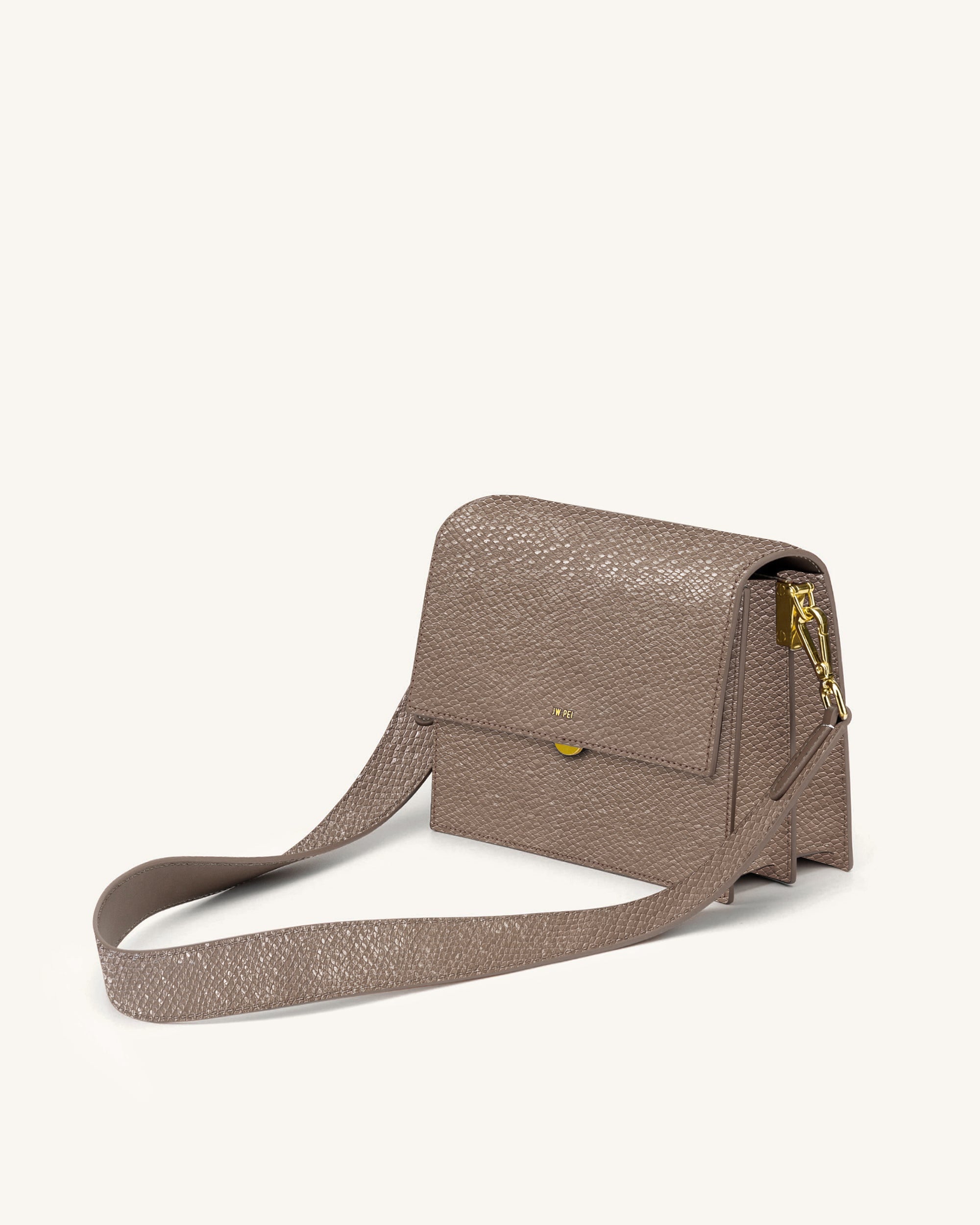 Mini Flap Faux Snake-Effect Crossbody - Taupe | JW PEI